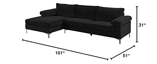 Casa Andrea Milano Modern Velvet Fabric Sectional Sofa, L-Shape Couch with Extra Wide Chaise Lounge