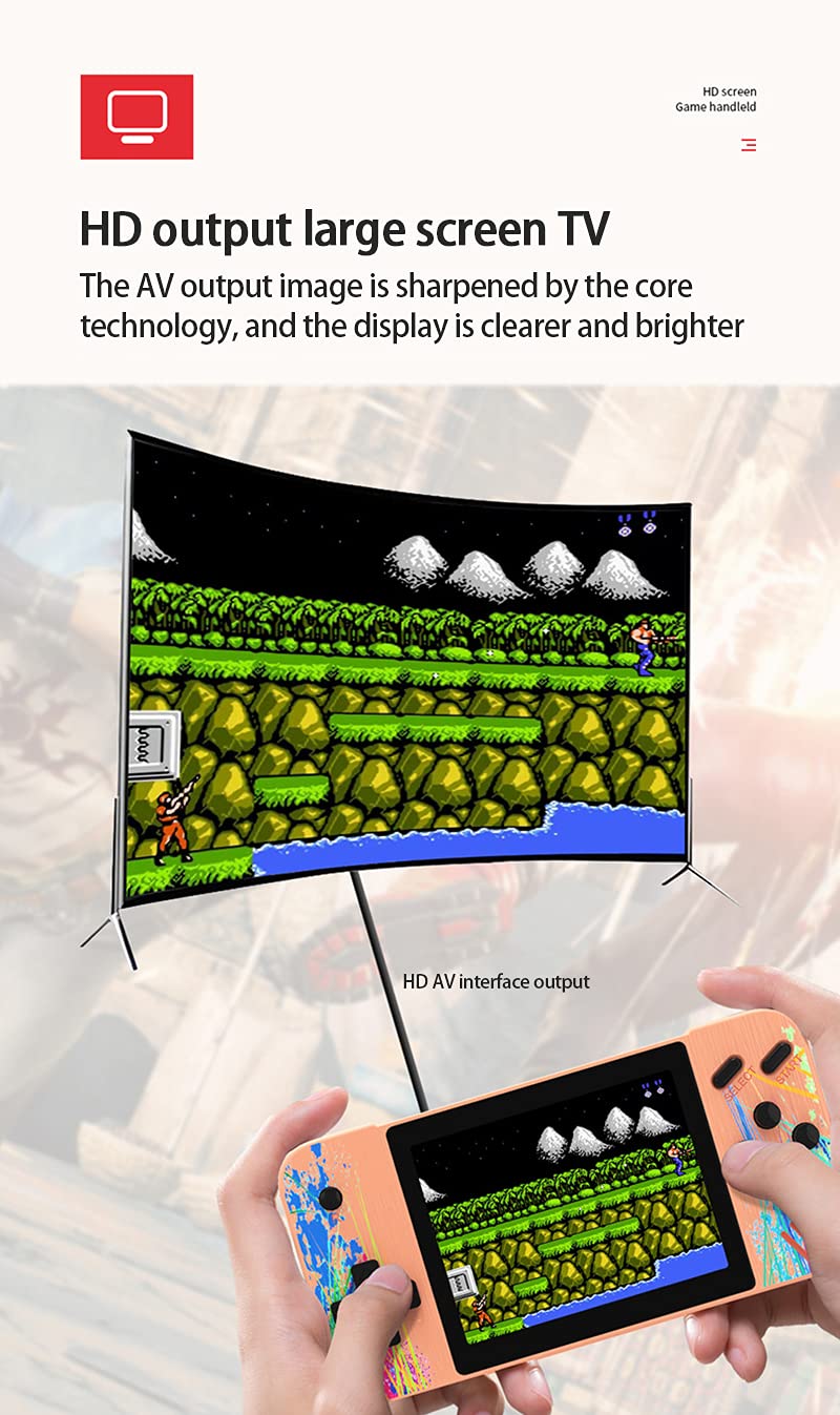Handheld Game Console, Retro Game Console Built-in 800+ Classic Games, 3.5-inch Portable Game Console, AV Output Video Game Console Screen HD Screen Hand Held Games Gifts for Kids and Adults (Pink)