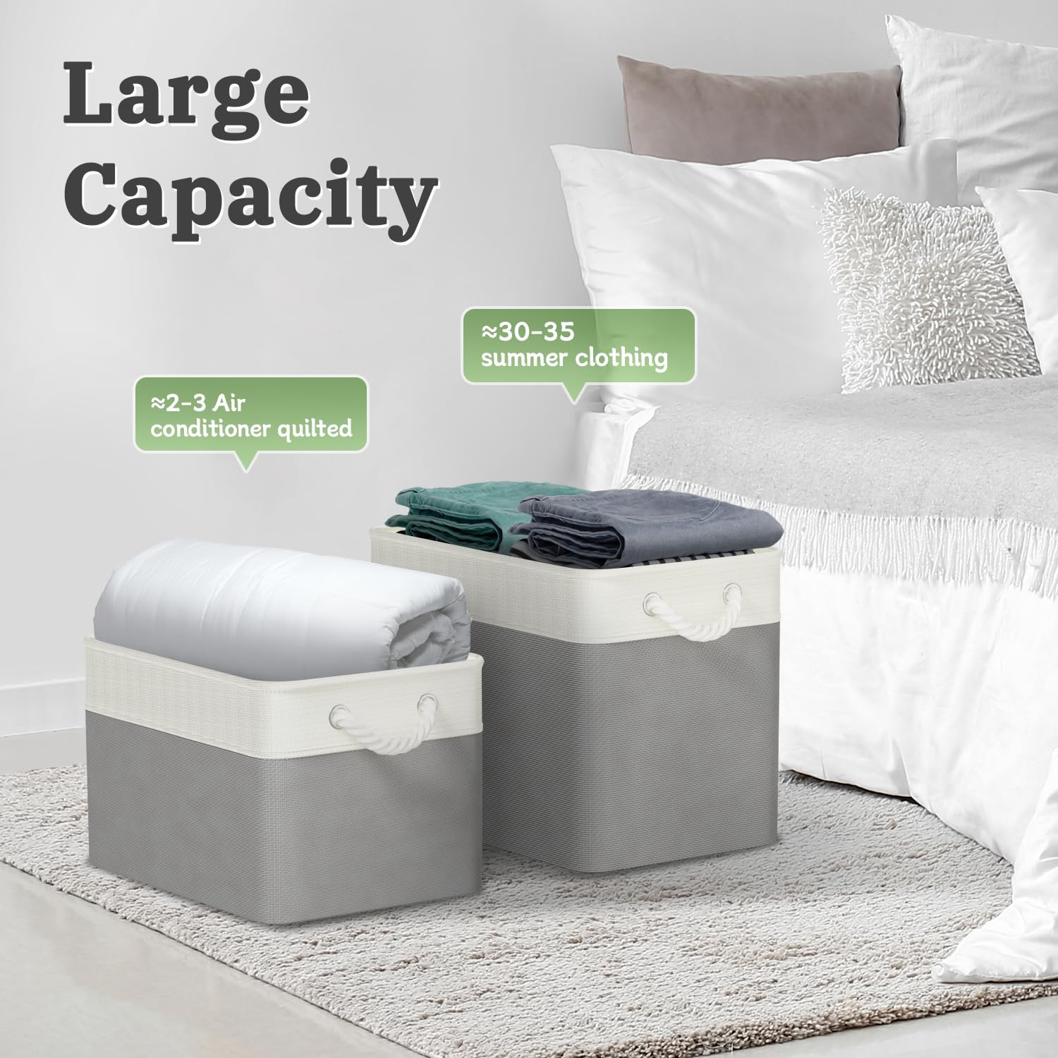 KITCSTI Fabric Storage Baskets for Shelves | Closet Storage Bins | Linen Cloth Baskets with Handle for Organizing