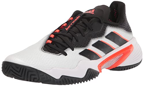 adidas Men's Barricade Tennis Shoe, White/Core Black/Solar Red, 9