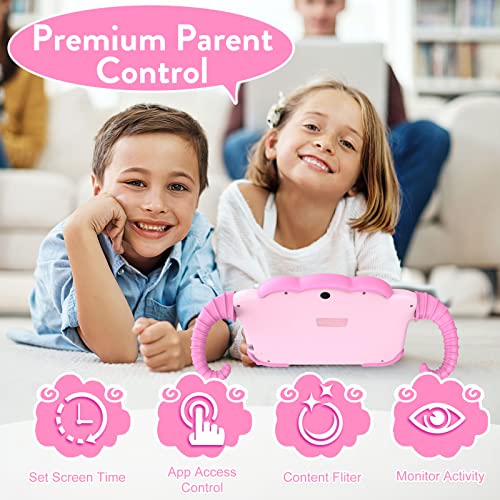 Kids Tablet 7 inch Tablet for Kids Toddlers 64GB Toddler Tablet with Case WiFi Dual Camera, Kids Android Learning Tablet Kids Software Installed Parental Control for Boys Girls YouTube Netflix