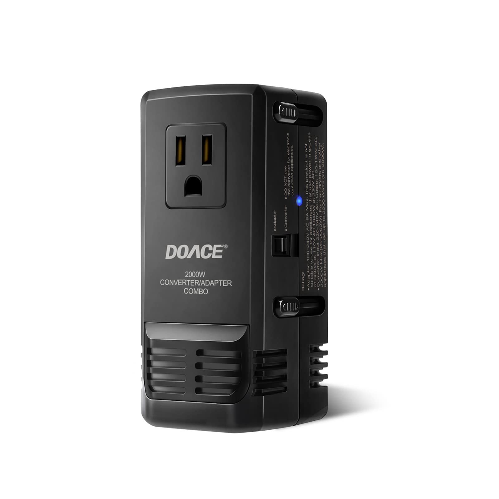 DOACE C8 2000W Travel Voltage Converter 220V to 110V for Hair Dryer Steam Iron, 8A Universal Power Adapter with All in One UK/AU/US/EU Worldwide Plug Wall Charger for Laptop Tablet Camera Cell Phone