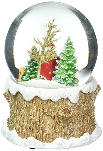 Glitterdomes 100mm Musical Glitter Dome, Features Santa with Woodland Animals on a Tree Like Base with a Racoon Peeking Out, 5.75-Inch