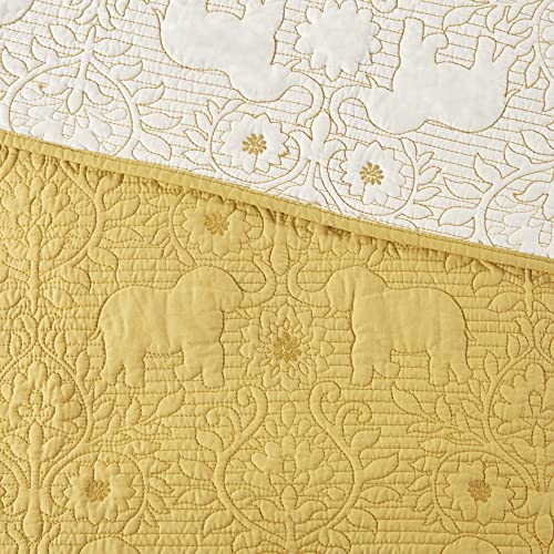 Ink+Ivy Kandula King/Cal King Size Quilt Bedding Set - Mustard Yellow , Quilted Floral, Elephants – 3 Piece Bedding Quilt Coverlets – 100% Cotton Percale Bed Quilts Quilted Coverlet