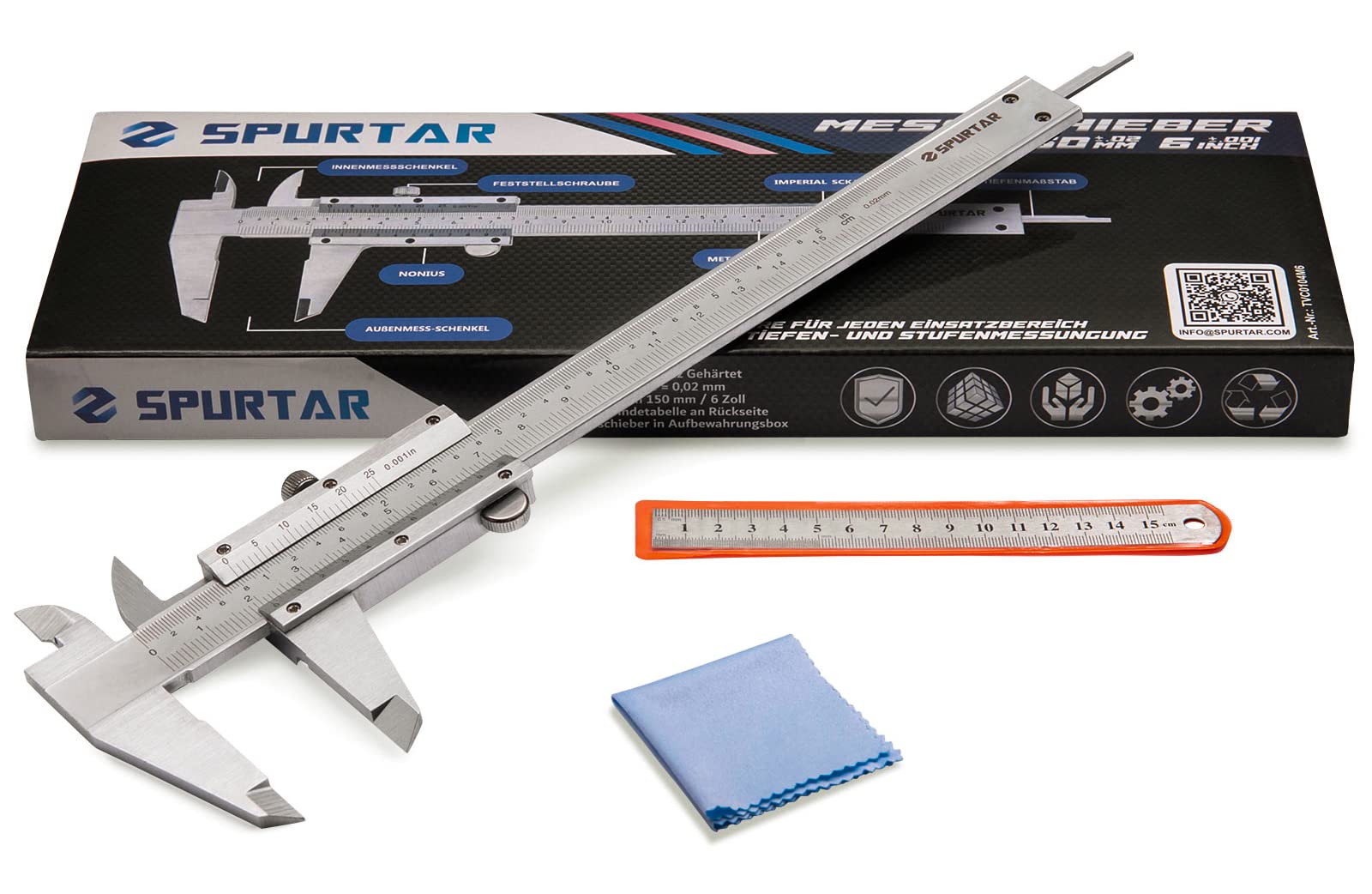 Spurtar Vernier Caliper Measuring Tool 6" Stainless Steel, 0-6Inch/0-150mm Manual Non Digital Calipers, 0.001"/0.02mm High Precision Durable Micrometer