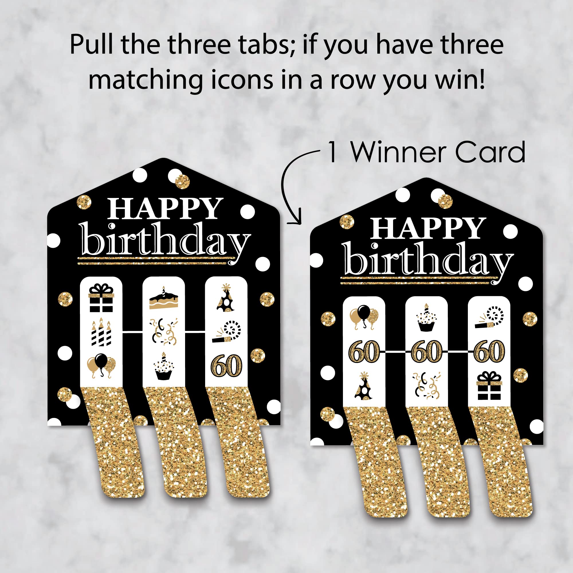 Big Dot of Happiness Adult 60th Birthday - Gold - Birthday Party Game Pickle Cards - Pull Tabs 3-in-a-Row - Set of 12