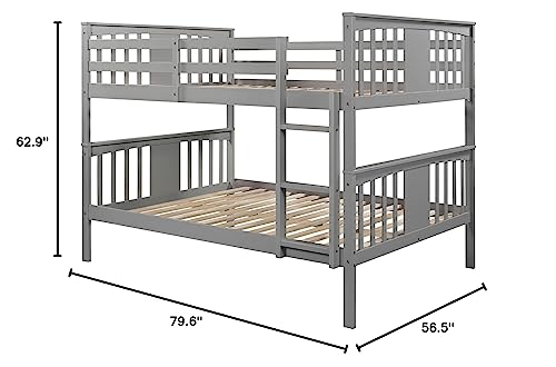 Dividable Full Over Full Bunk Bed with Ladder for Kids, Teens, Adults, No Box Spring Required Solid Wooden Bedframe w/Full-Length Guardrail, Bedroom, Guest Room Furniture, Gray