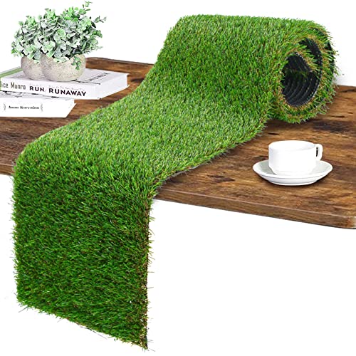 GLOBREEN Artificial Grass Table Runner Decorations for Party, Wedding, Birthday, Baby Shower, Sport Theme, 12" x 36"