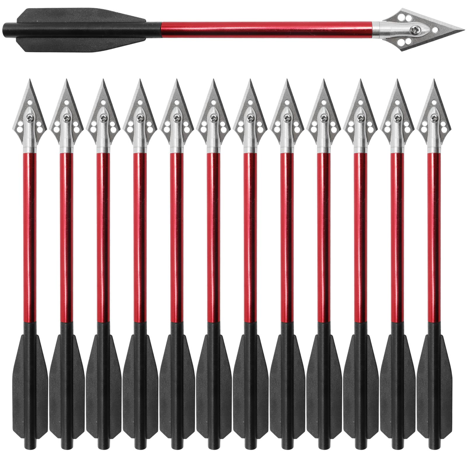 Aluminum 6.3" Mini Crossbow Bolt Bright Colors with Replaceable Tip and Sharp Blade for 50-60 Crossbows for Adults Suitable for Target Practice Wild Hunting Outdoor Small Hunting Game (Red 12)