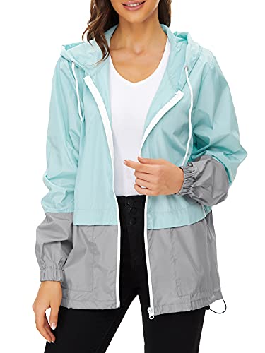 Century Star Plus Size Rain Jackets for Women Waterproof Windbreaker Lightweight Packable Rain Coats with Hood Mint Green Grey 3X-Large