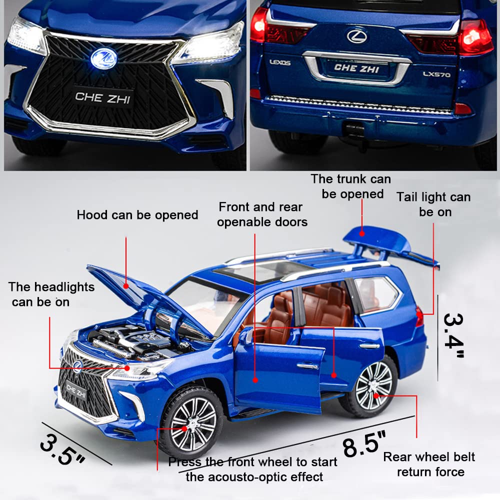 EROCK Exquisite car Model 1/24 Lexus 570 Off-Road in Luxury SUV Model Car, Zinc Alloy Pull Back Toy car with Sound and Light for Kids Boy Girl Gift