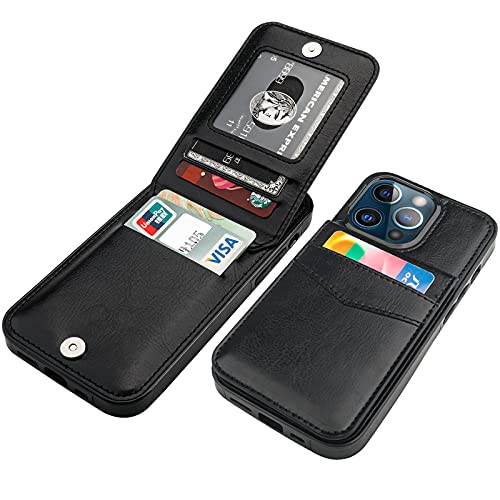 KIHUWEY Compatible with iPhone 13 Pro Case Wallet with Credit Card Holder, Premium Leather Magnetic Clasp Kickstand Heavy Duty Protective Cover for iPhone 13 Pro 6.1 inch(Black)