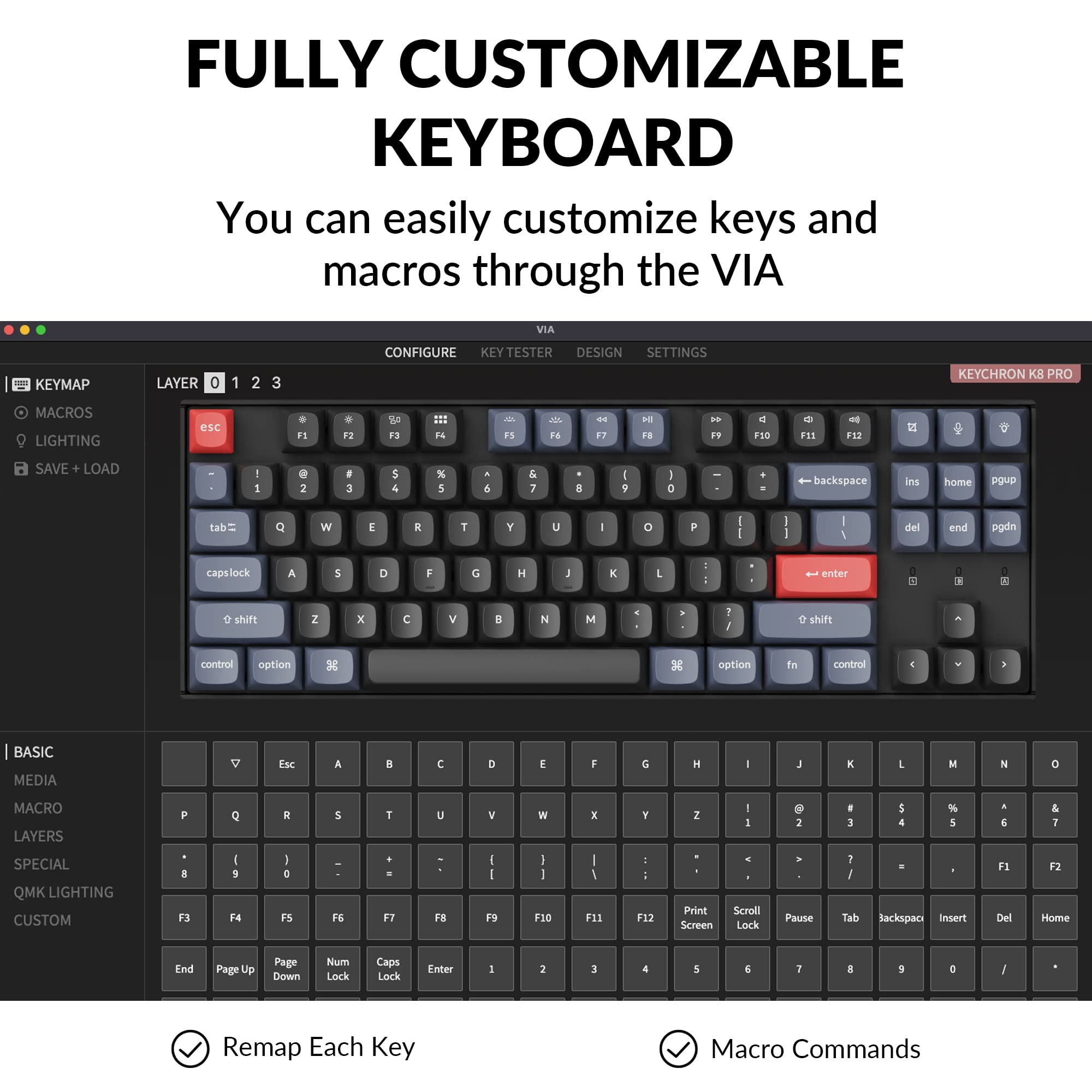 Keychron K8 Pro Wireless Custom Mechanical Keyboard, QMK/VIA Programmable Bluetooth/Wired RGB Backlight Tenkeyless with Hot-swappable Gateron G Pro Brown Switch Compatible with Mac Windows Linux