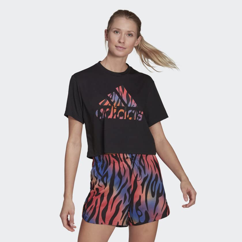 adidas Women's Tiger Printed Tee, Black, Large