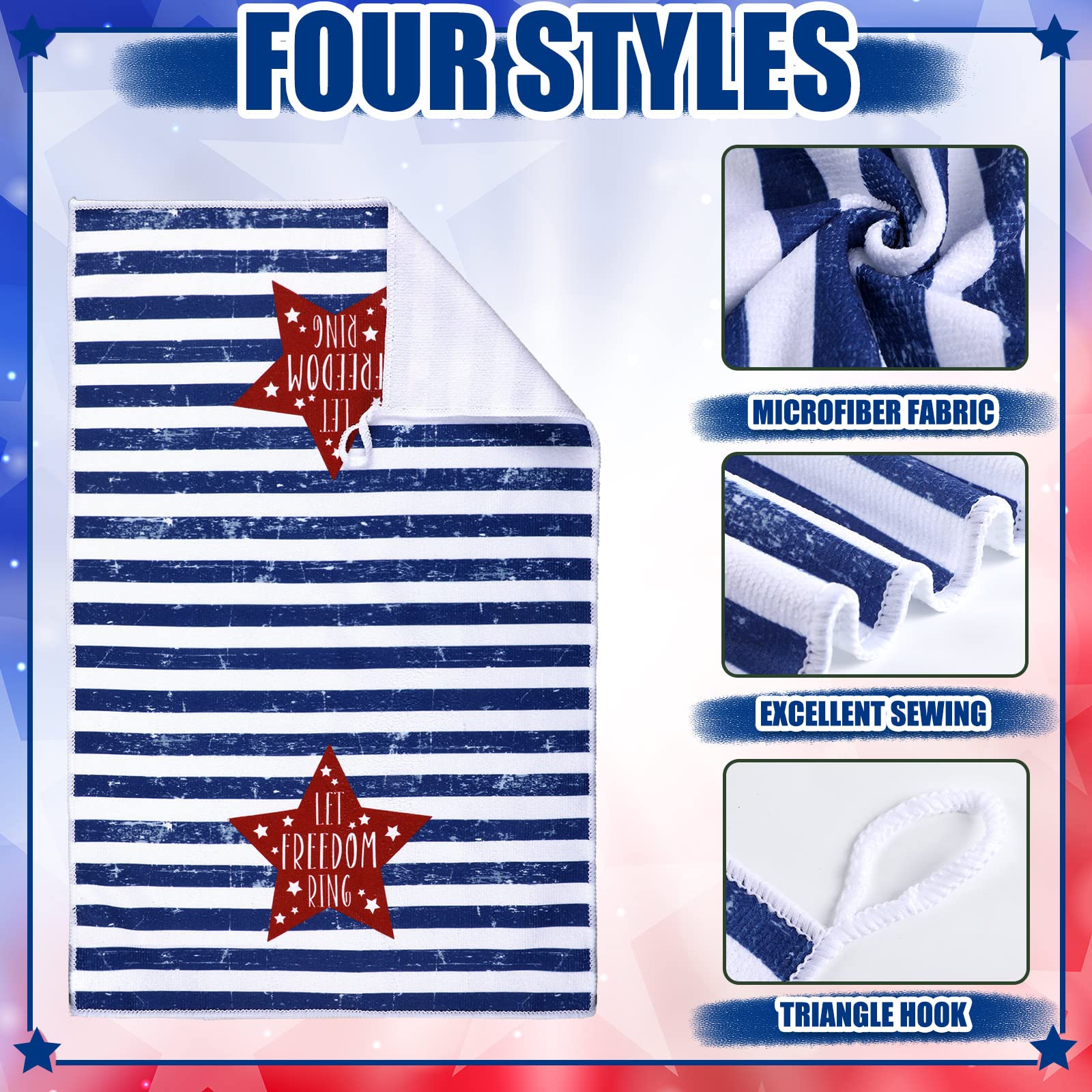 Bencailor 6 Pcs 4th of July Kitchen Towel Patriotic Star Stripe Absorbent Hand Towels Independence Day Gnome Dish Cloths Dish Microfiber Towels for Home Cleaning Baking (Simple Color,Simple Style)