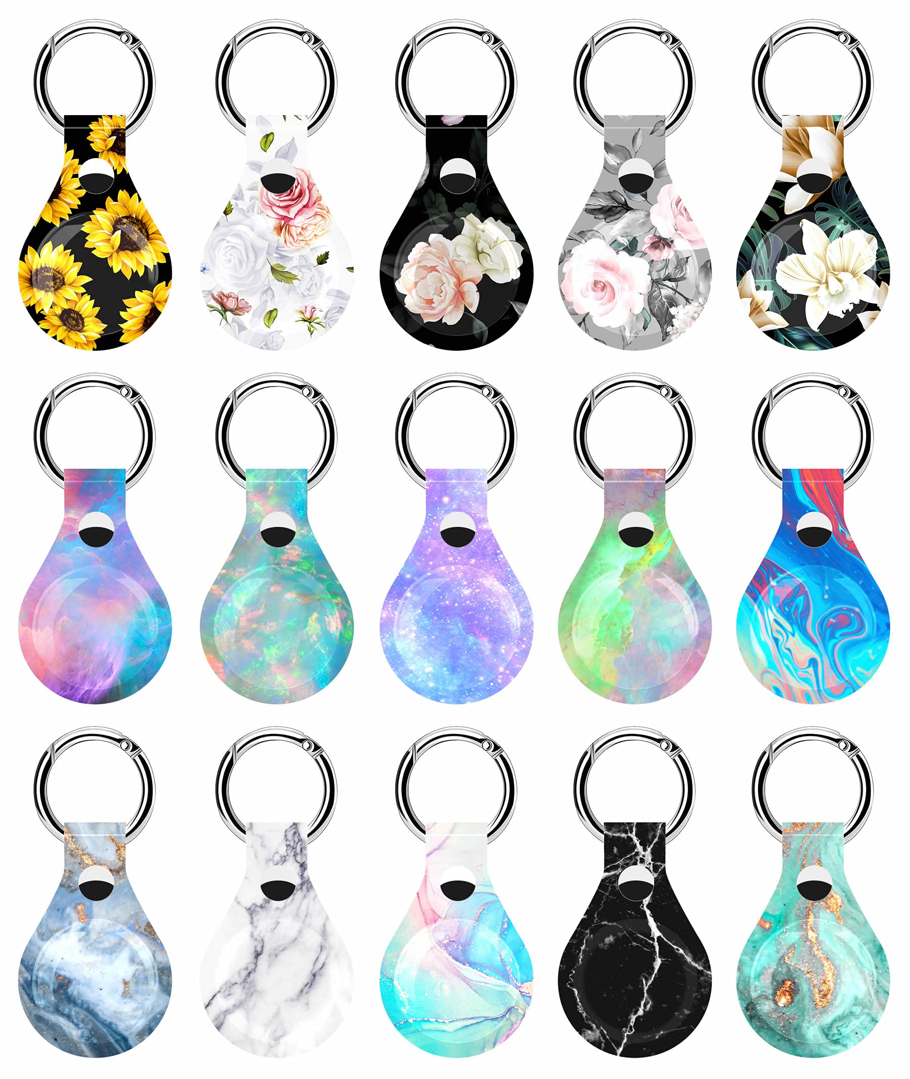 A-Focus 1 Pack Marble Case for Airtag Finder, Cute Stylish Fashion IMD Design Leather Cover with Anti-Lost Keychain Compatible with AirTag Tracker - White Gray Marble