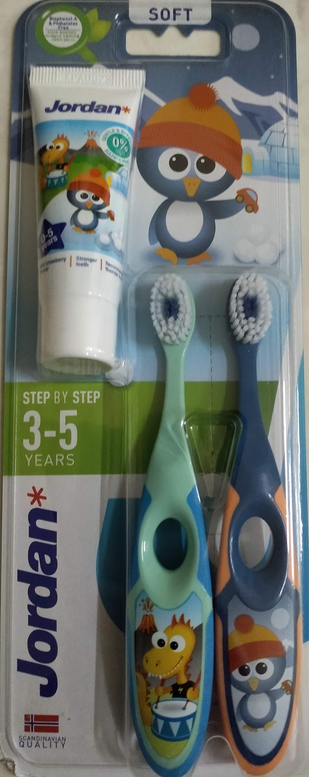 Jordan* Step 2 Kids Toothbrush,Soft Bristles, BPA Free, Pack of 2 toothbrushes for Age 3-5 Years Children