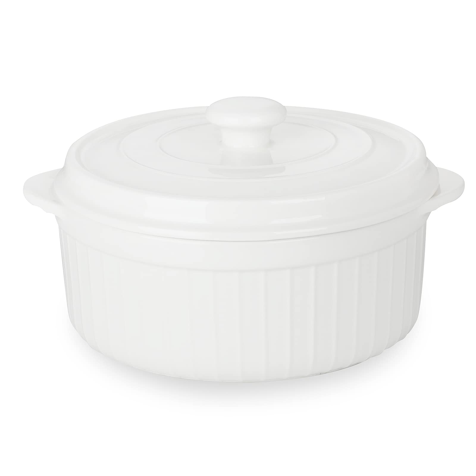 HAOTOP 2-Quart Ceramic Deep Casserole Dish with Lid, Ceramic Baking Dishes, Oven Safe (White)