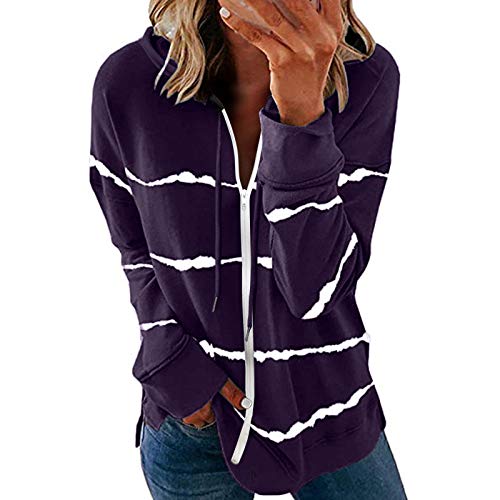 BXzhiri Striped Full Zip Long Sleeve Lightweight Sweatshirts for Women Jacket Coat Lightweight Sweatshirts
