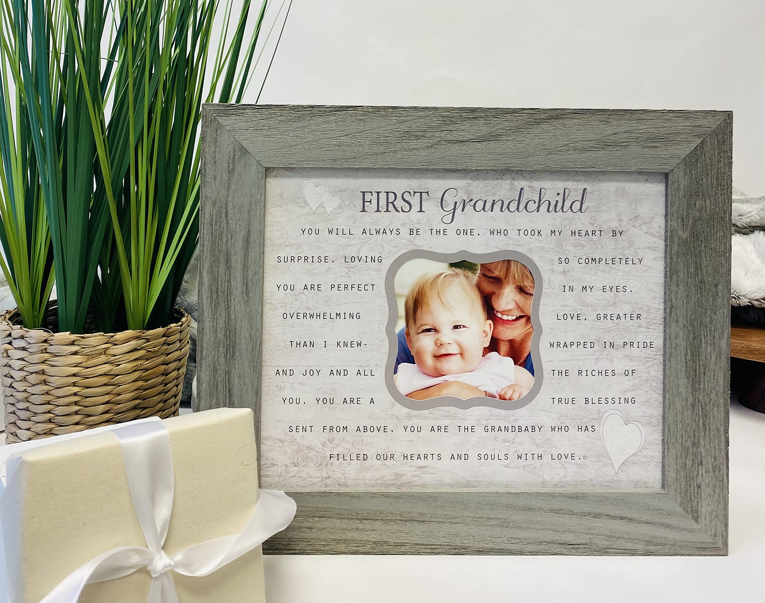 The Grandparent Gift Co. First Grandchild Poem 8 x 10 Inch Distressed Gray Picture Frame, Holds 3" Photo