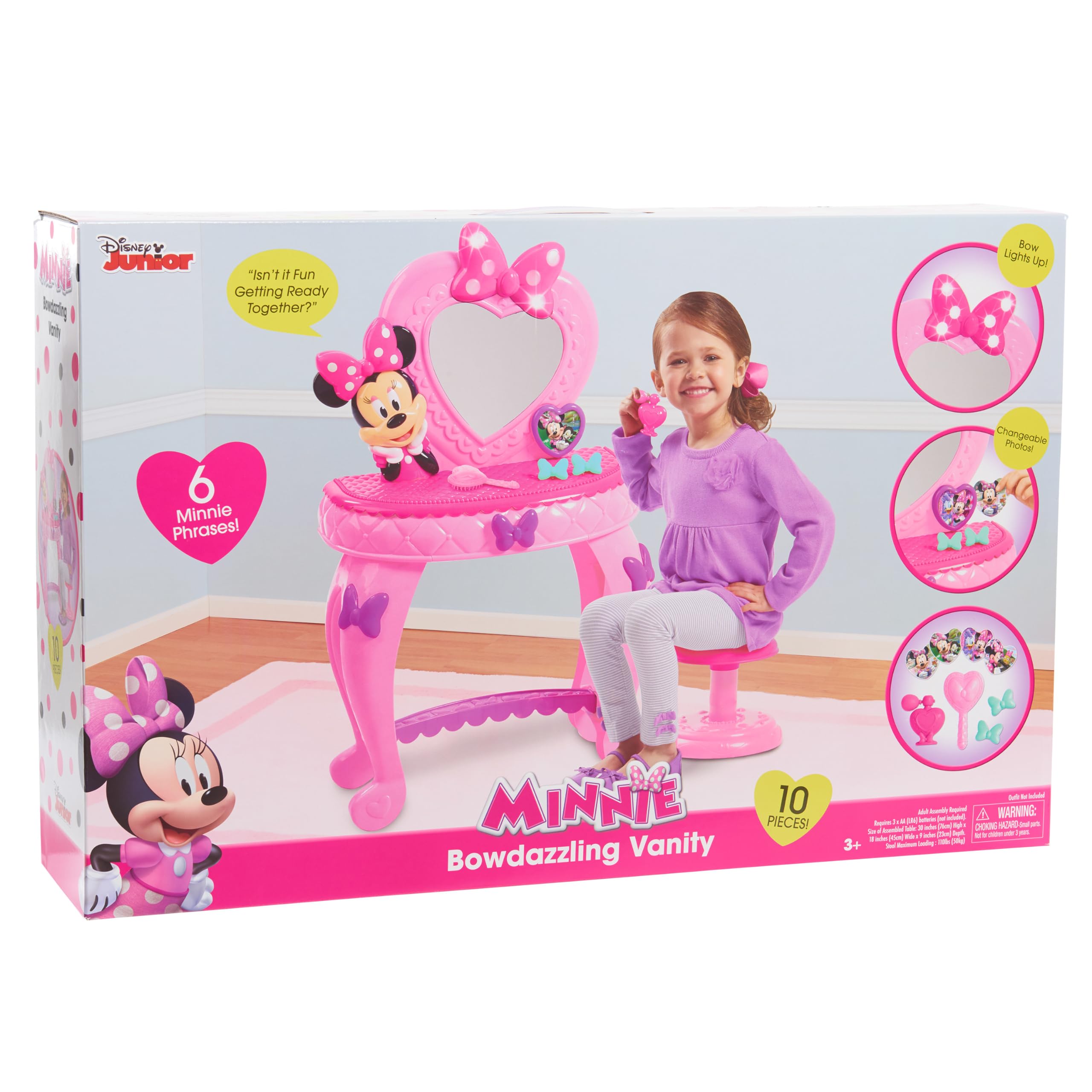 Disney Junior Minnie Mouse Bow-Tique Bowdazzling Vanity and Accessories with Lights and Sounds, Pretend Play