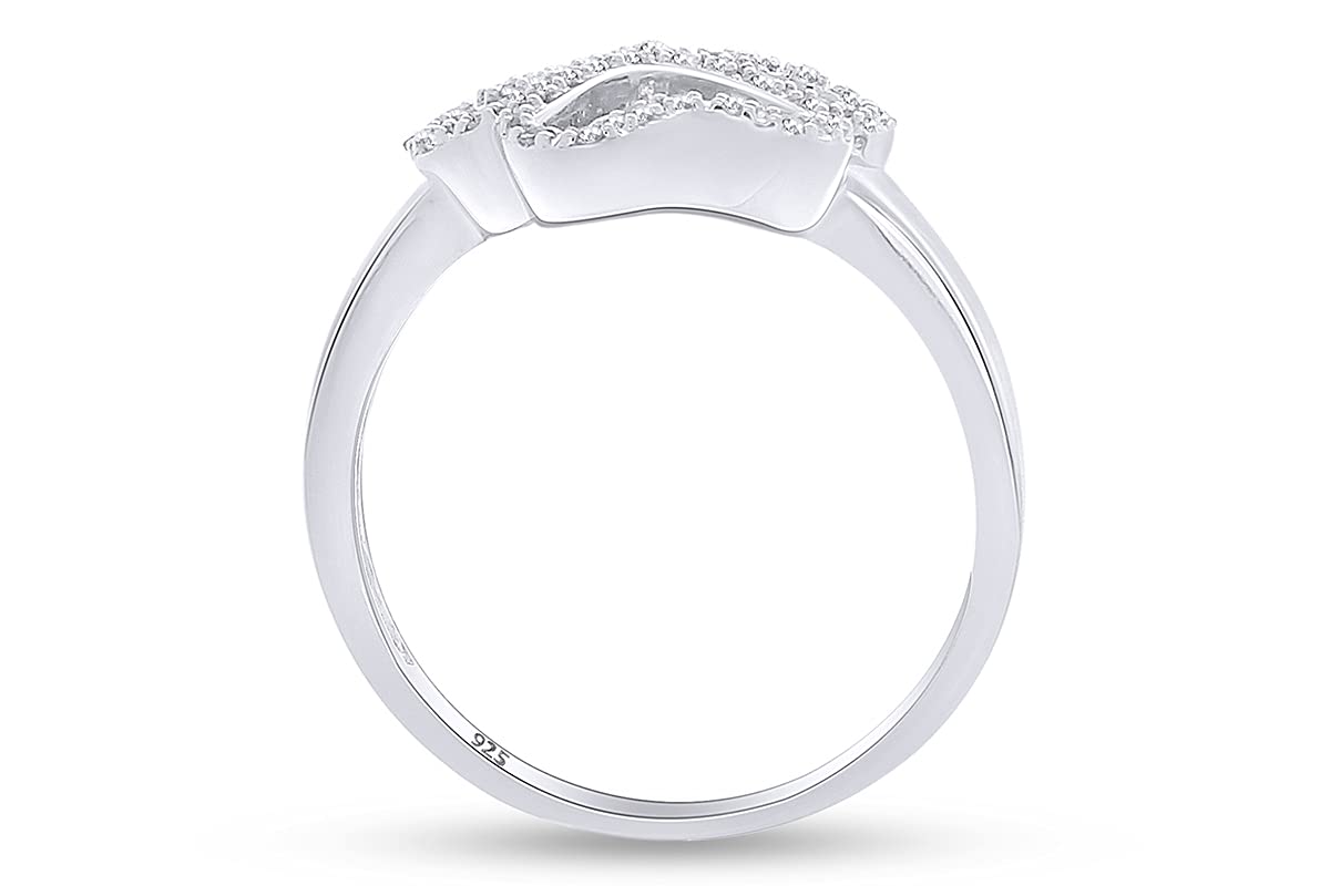 AFFY Round Cut White Natural Diamond Paw Print Band Ring 14k White Gold Over Sterling Silver (0.1 cttw)