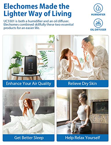 Elechomes Humidifiers for Bedroom (6L), Ultra-Quiet Warm and Cool Mist Humidifiers for Home, Baby and Plants, Customized Humidity, Sleep Mode, Timer, UC5501, Black