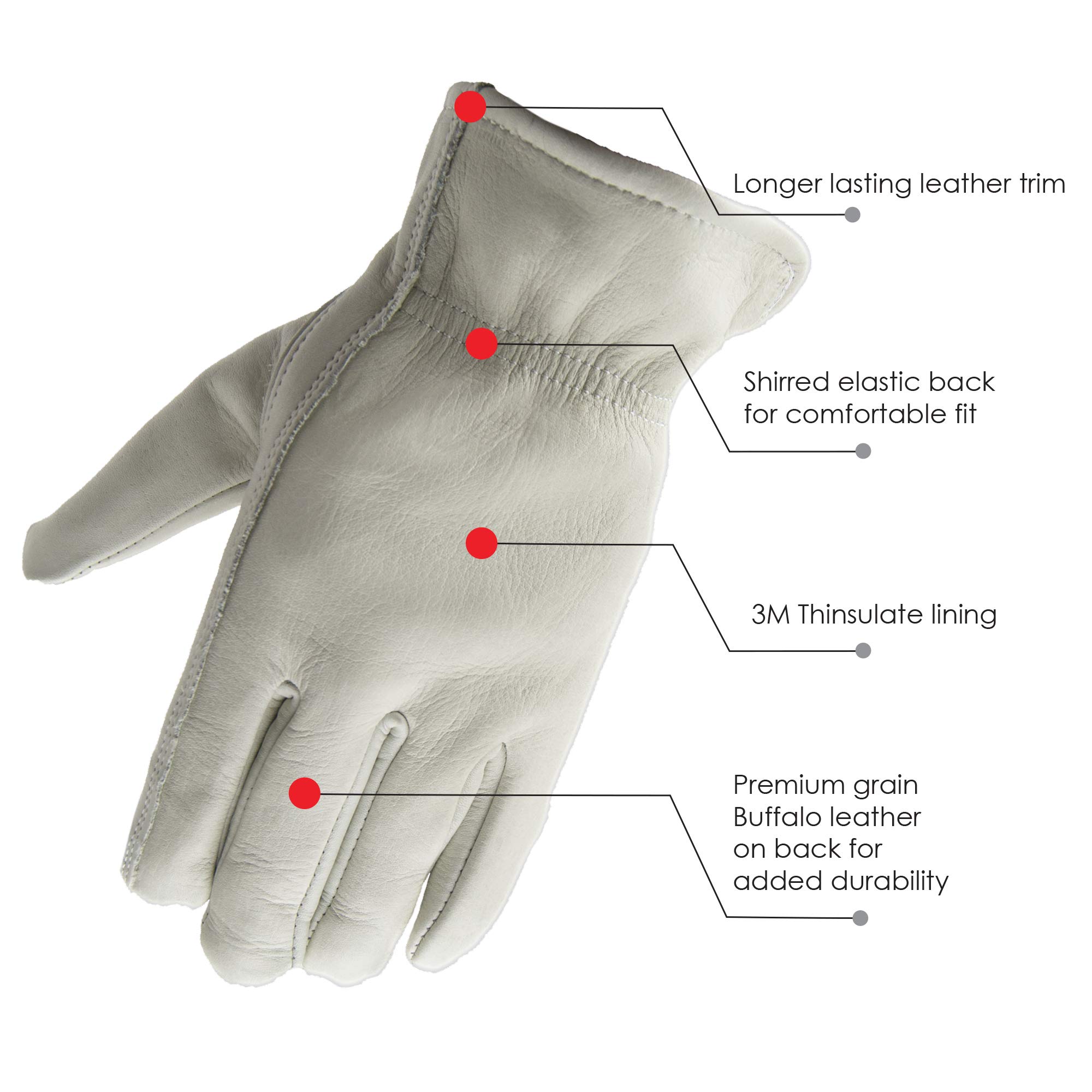 Illinois Glove Company HW2600M Grain Pigskin Fleece Lined Glove M Palomino, Genuine Smooth Grain Pigskin Leather Work Gloves, Fleece-Lined for Warmth, Shirred Elastic Back
