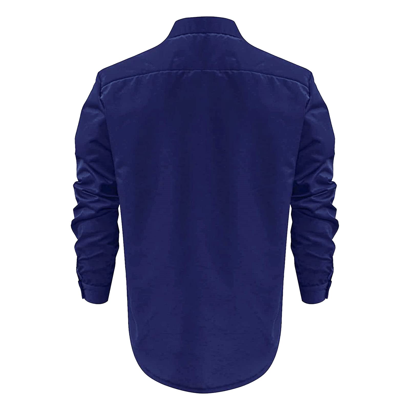 Men Linen Button Down Dress Shirts Casual Long Sleeve Cotton Beach T Shirts Stand Collar Solid Summer Yoga Tops (Blue,Large)