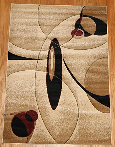 Feraghan Contemporary Modern Wavy Circles Wool Area Rug, 13' x 16', Brown/Beige