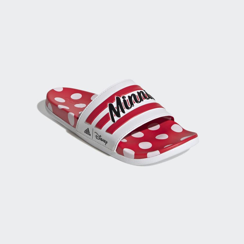 adidas Women's Adilette Comfort Slides Sandal, White/Ray Red/Core Black, 7