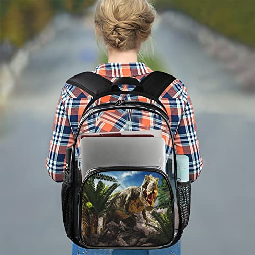 Dinosaur Pattern Clear Backpack, Dinosaur Tropical Plant Heavy Duty Transparent Clear Bag Computer Daypack for School, Security, Work, Sports, Stadium, Travel, College