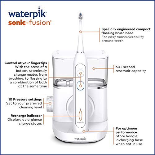 Waterpik Sonic-Fusion Professional Flossing, Electric Toothbrush & Water Flosser Combo in One, SF-02, White
