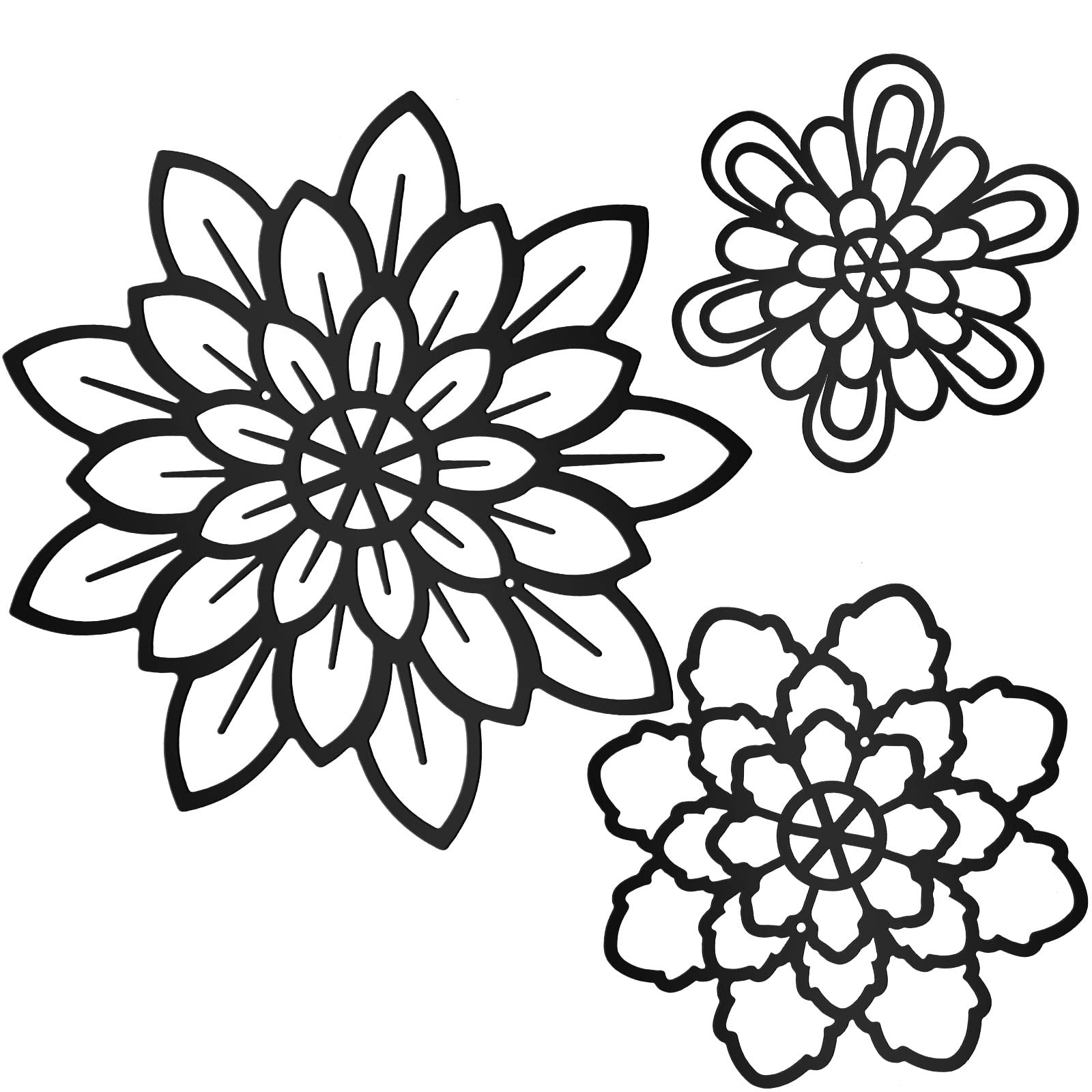 Moxweyeni 3 Pieces Metal Flowers Wall Decoration, Metal Rustic Wall Art Decoration Farmhouse Wall Decorations Multiple Floral Hanging Decoration for Bathroom Home Office(Black, Modern Style)