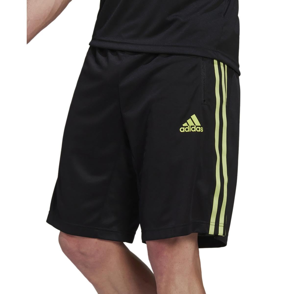 adidas Men's Designed 2 Move 3-Stripes Shorts, Black/Pulse Lime (Primeblue), X-Small