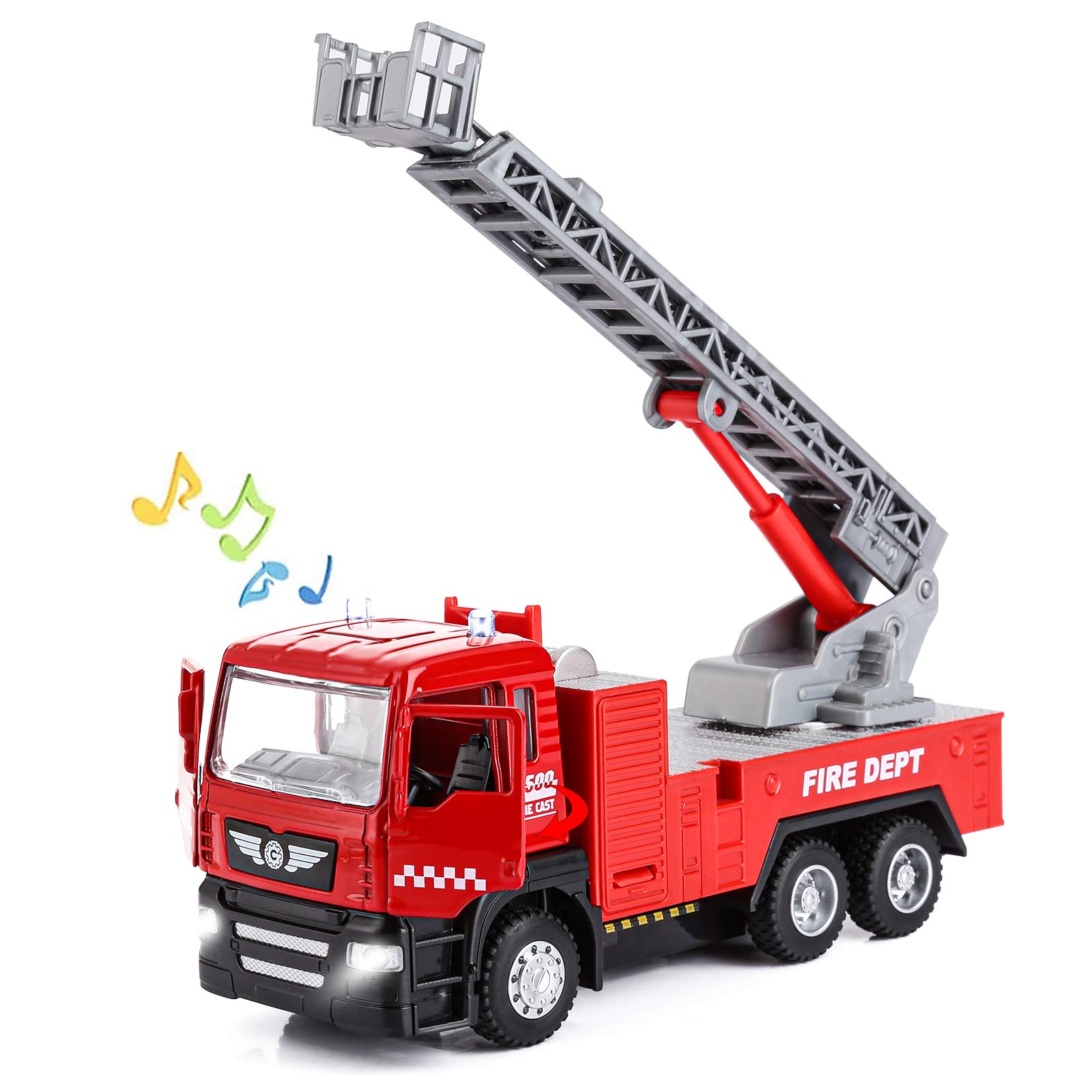 haomsj Metal Micro Fire Truck Extending Rescue Rotating Ladder Toy Truck for Boys 3 4 5 6 7 Year Old(Ladder Truck)