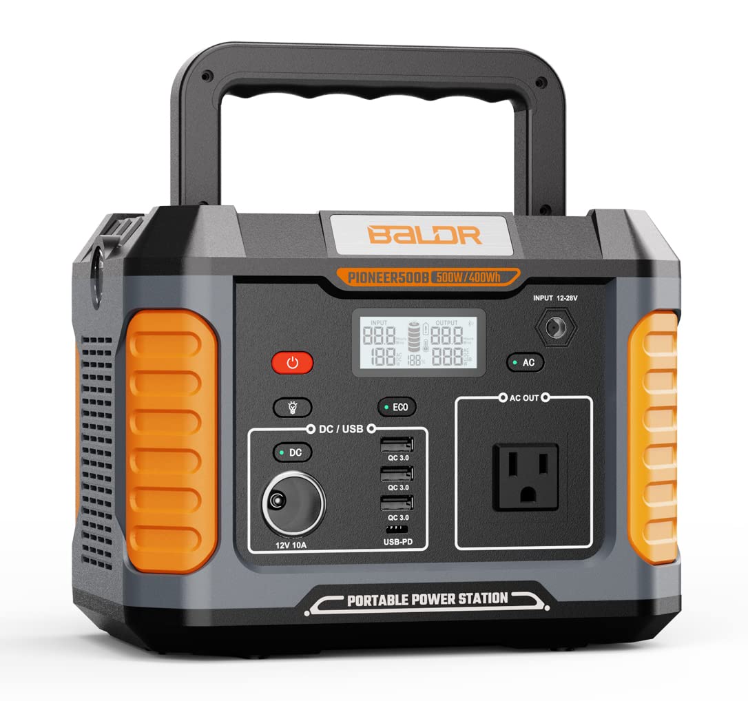 BALDR Portable Power Station 500W, 400Wh Outdoor Solar Generator Mobile Lithium Battery Pack with 120V AC Outlet (Solar Panel Optional) for Road Trip Camping, Outdoor Adventure