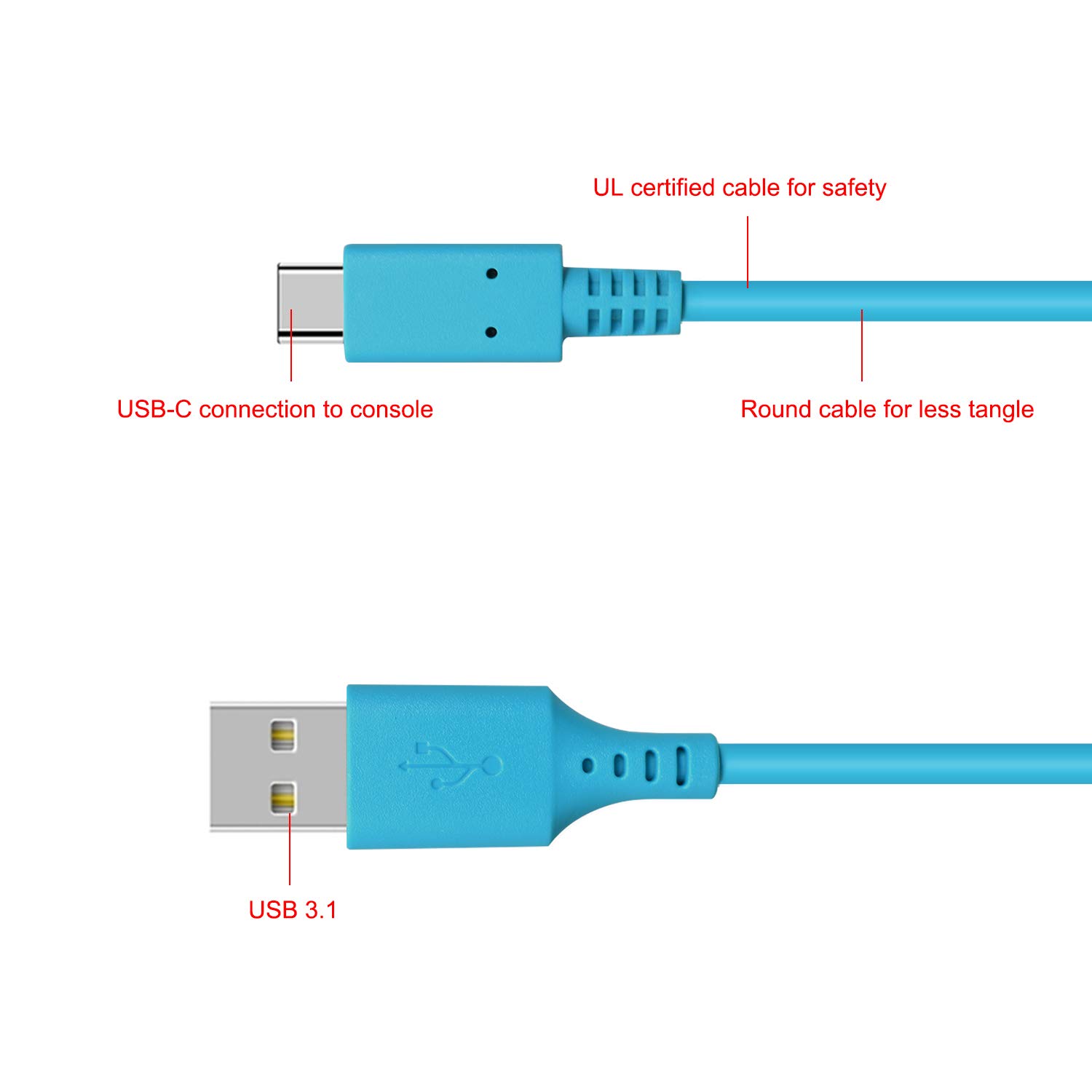 Fast Charging Cable for Switch/Switch Lite/Switch OLED/PS5/Xbox Series Controller, Long USB C Charger Cord for Samsung Galaxy S9 S8 Note 8 and Other USB C Cable (9.8ft) Blue