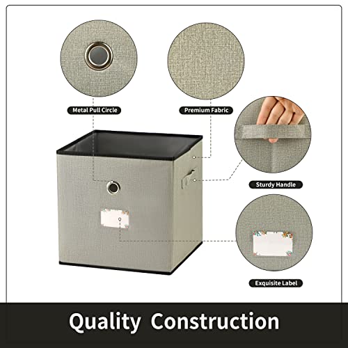 Furnhome Fabric Storage Cubes Bins with Labels, Foldable Storage Cubes with Handles, Washable Cube Storage Bins 13 x 13, Square Storage Bins for Cube Organizer for Shelf, Bedroom, Closet-set of 2, Beige