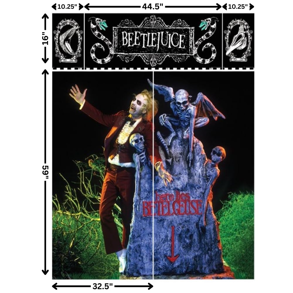Beetlejuice Wall Scene Setters Decorating Kit - 32.5"x59", 44.5"x16", 10.25"x16" - Spooky Party Enhancer for Halloween & Theme Events