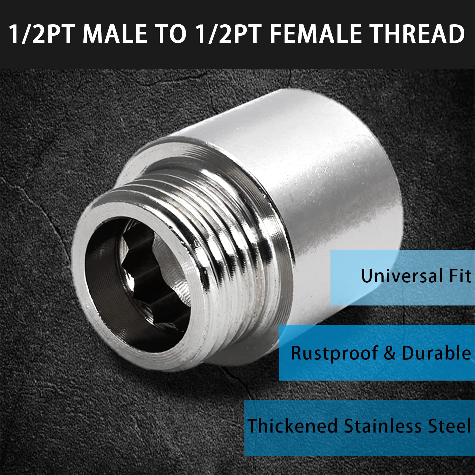 Suiwotin 2pcs 1/2PT Male to 1/2PT Female Thread Shower Head Extension Arm, Stainless Steel 20mm/0.78 Inch Arm Length Shower Head Cast Pipe Fitting Coupler