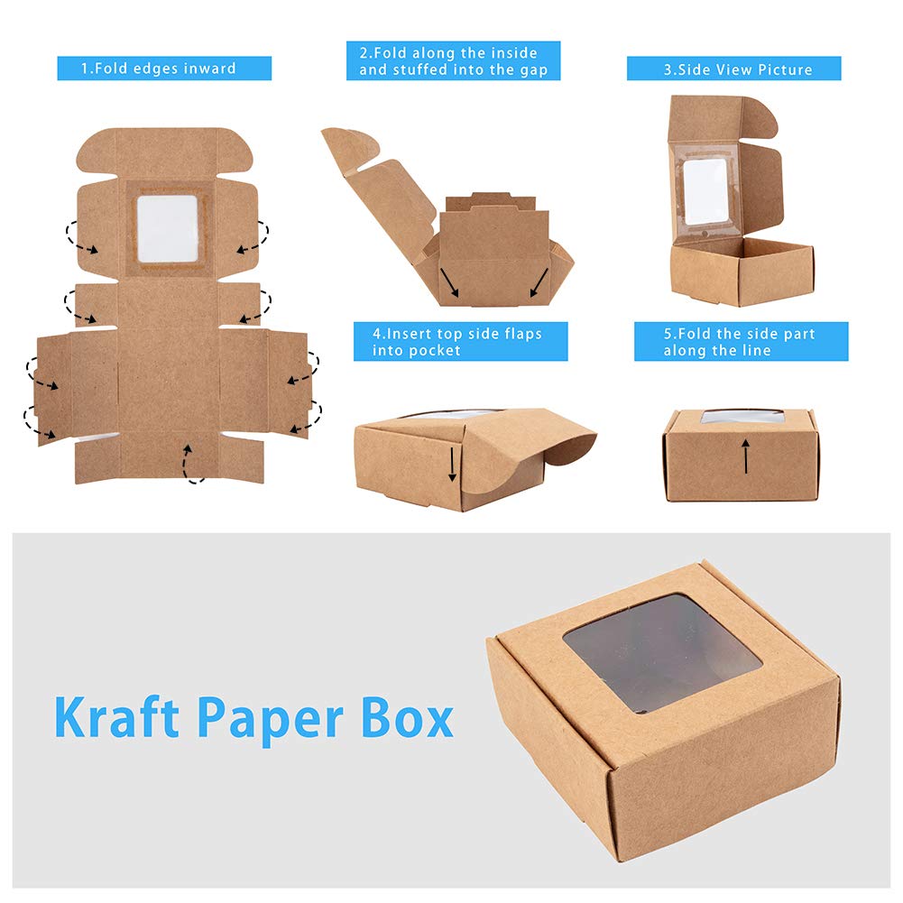 BENECREAT 30 Packs 2.5x2.5x1.2 Square Brown Kraft Paper Boxes Gift Candy Boxes with Clear Window for Wedding Party Favor Treats, Bakery and Jewelry, Festival Gift Packaging