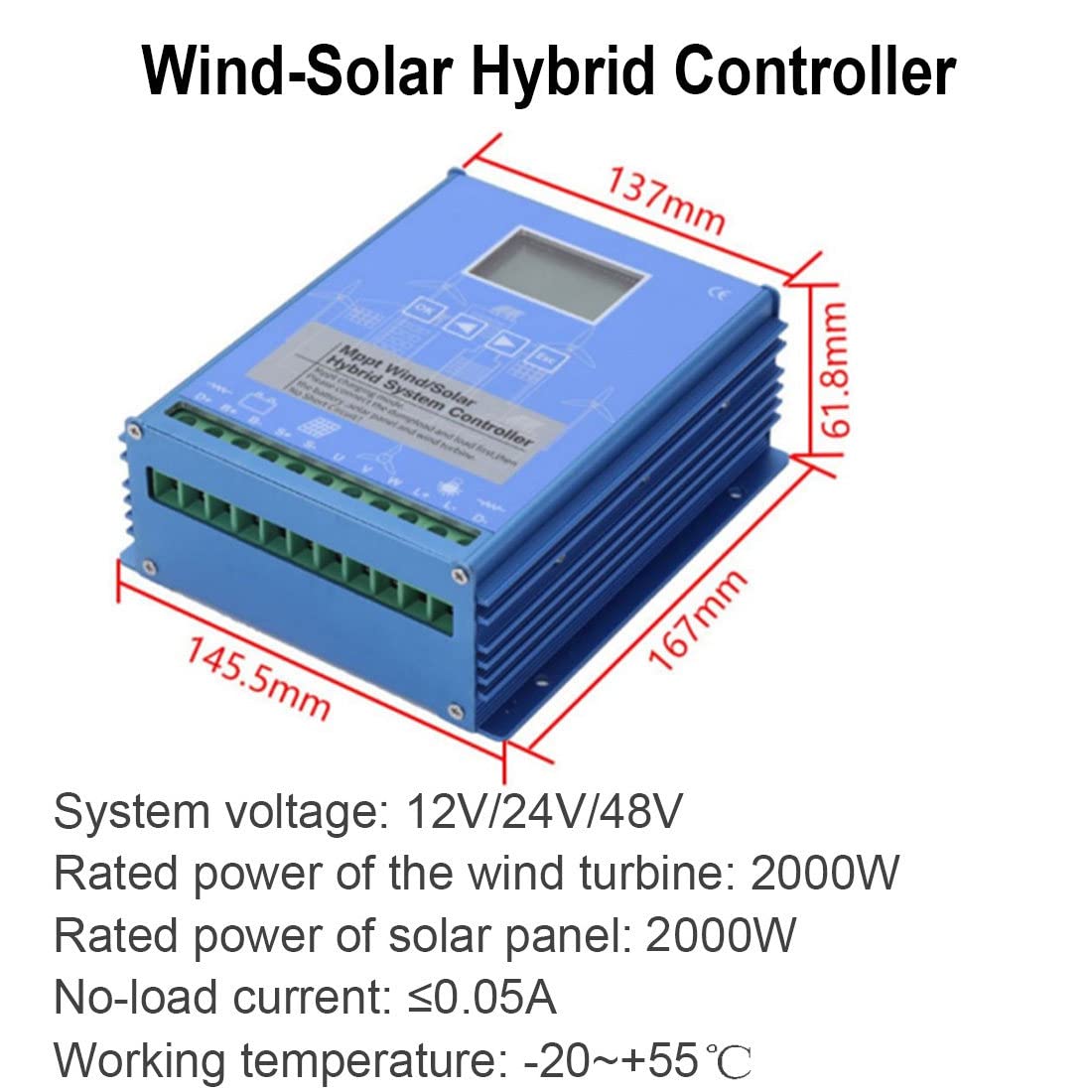 AFITO 4000W Wind Solar Hybrid Controller, 12V/24V/48V LCD Display MPPT Boost Charging Multifunctional Wind Solar Controller,2000W Wind Turbine and 2000W Solar Hybrid MPPT Charge Boost,48V