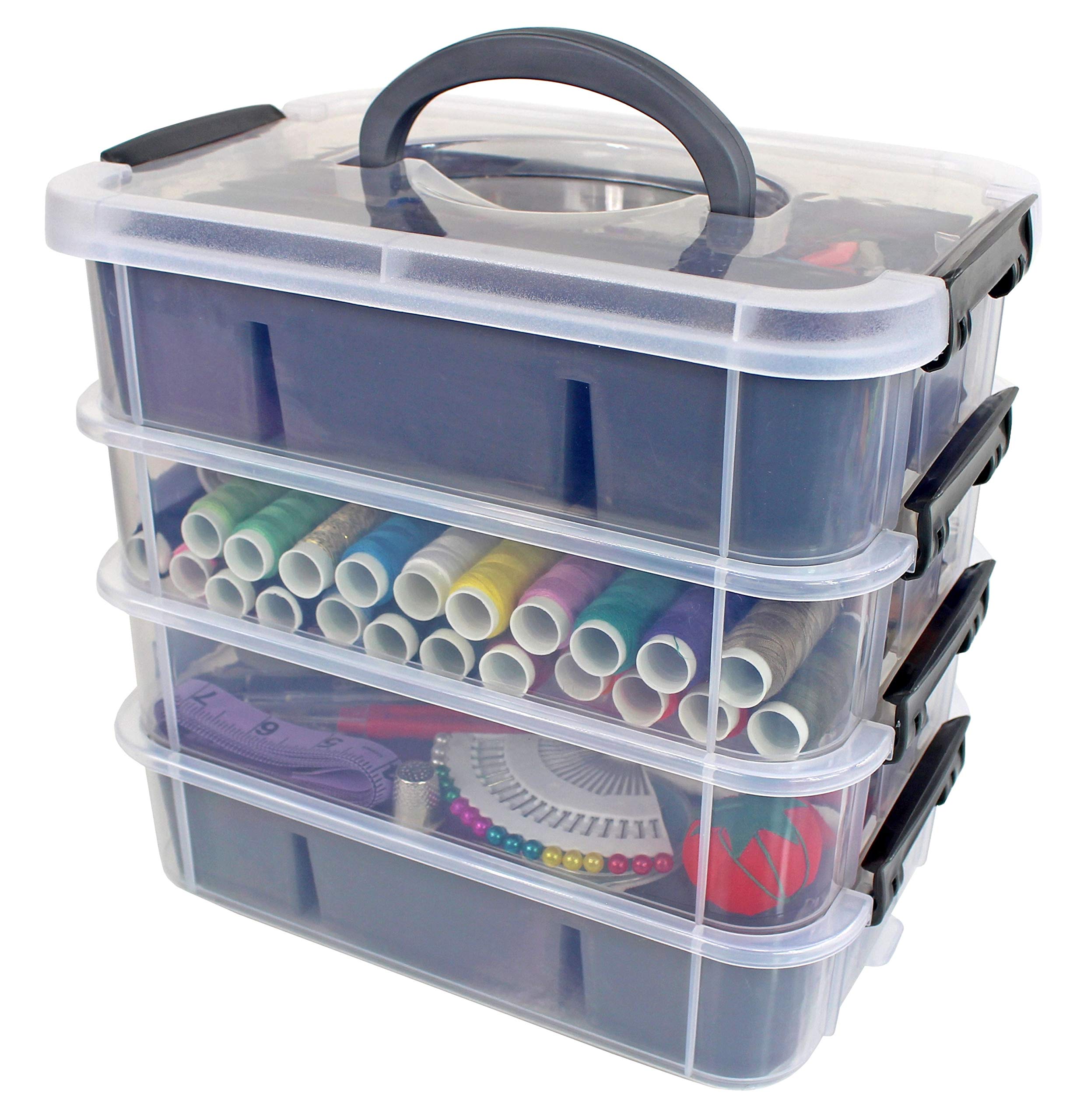 Bins & Things Ultimate Bundle Set of Stackable Storage Containers with 18 Adjustable Comaprtments Case and 2 Tray Case - Craft Storage/Craft Organizers and Storage - Art Supply Organizers.