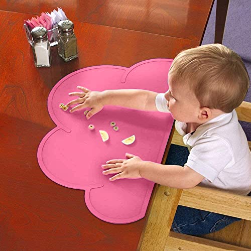 Silikong Non-Slip Silicone Placemats for Kids - BPA Free, Dishwasher Safe, Easy to Clean. 2 Pack (Pink/Gray)