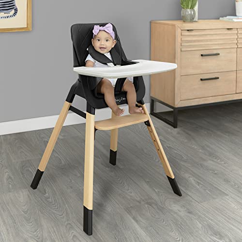 Dream On Me Nibble Wooden Compact High Chair in Black | Light Weight | Portable |Removable seat Cover I Adjustable Tray I Baby and Toddler