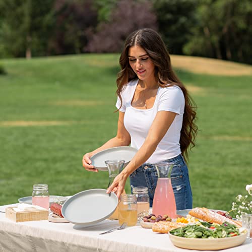 Grow Forward Premium Wheat Straw Plates - 10 Inch Hard Plastic Plates Reusable - Unbreakable Microwave Safe Deep Dinner Plates Set of 8 - Outdoor Plates for Patio, Camping, Picnic, Kids - Feather