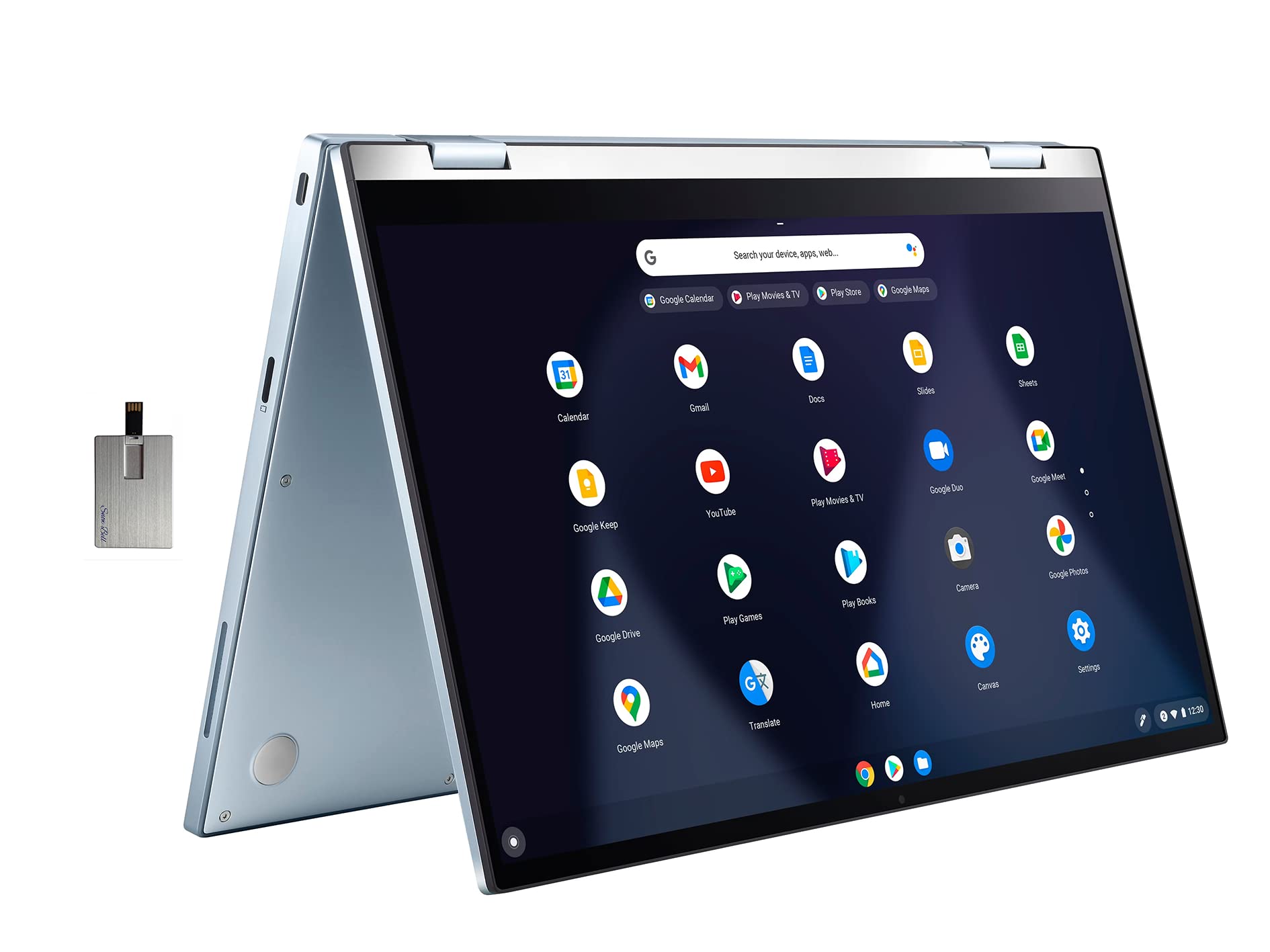 ASUS 2022 2-in-1 14" FHD Touchscreen Chromebook Laptop, Intel Core M3-8100Y Processor, 8GB RAM, 64GB eMMC Hard Drive, Backlit Keyboard, HD Webcam, Speakers, Chrome OS, Silver, 32GB Snowbell USB Card