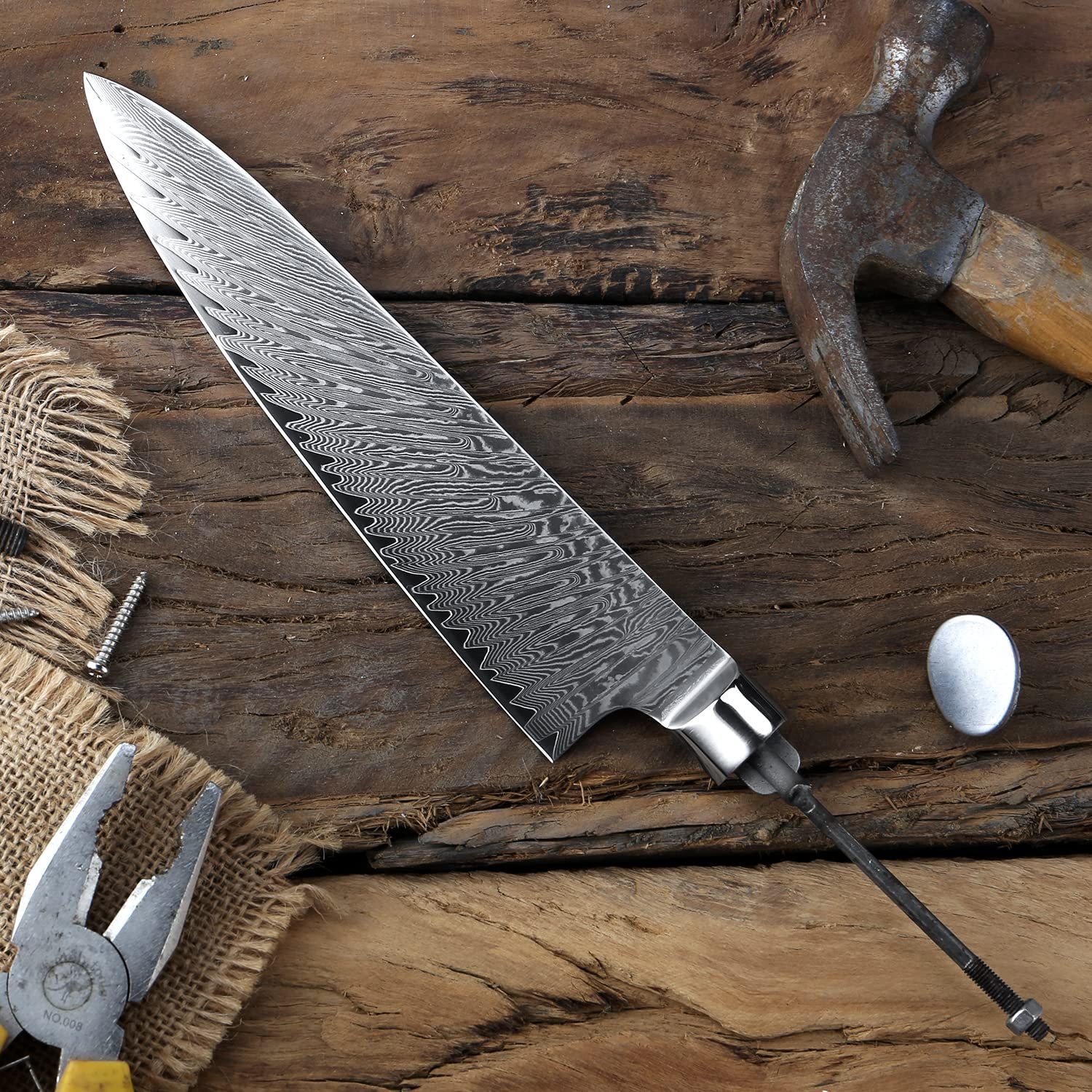 XITUO Chef Knife 8-Inch, 67 Layers Damascus Steel VG10 High Hardness Kitchen Knives Blank Blade Handmade DIY Blades Sharp Knife Billet 9pc Sets Utility (8'' Chef Knife)
