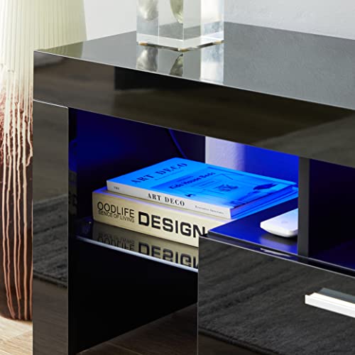 DMIDYLL Black TV Stand with LED Lights for TVs up to 65'', Modern TV Console with Storage Cabinets for Living Room, Bedroom, LED Entertainment Center